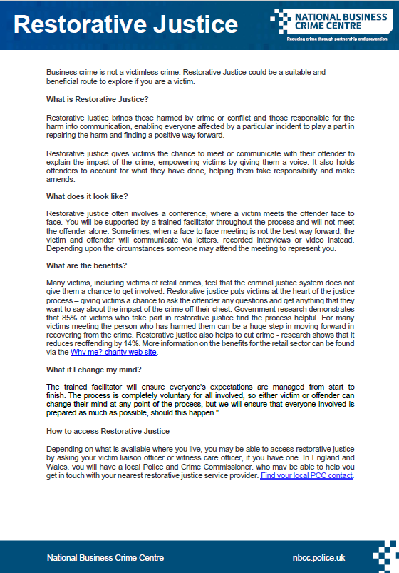 Repairing the harm caused by retail crime — Why me? Restorative Justice