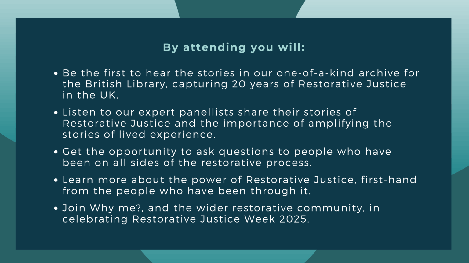 RJ Week event: Meet the speakers — Why me? Restorative Justice